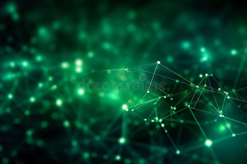 Green Abstract Background with a Network Grid, Particles Connected and ...