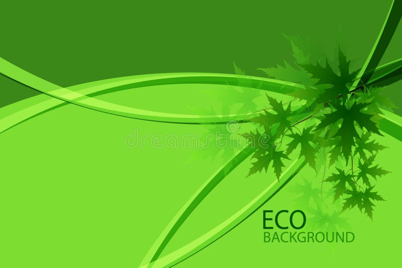 Green Abstract Background of Smooth Lines and Green Vector Maple Leaves ...