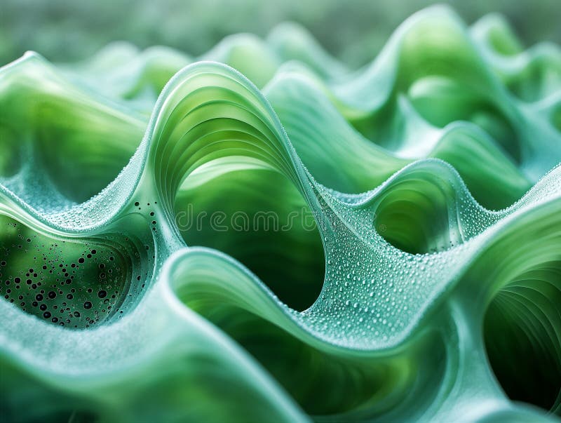 Green Abstract 3D Wavy Surface with Dew Drops. Generative AI Stock ...