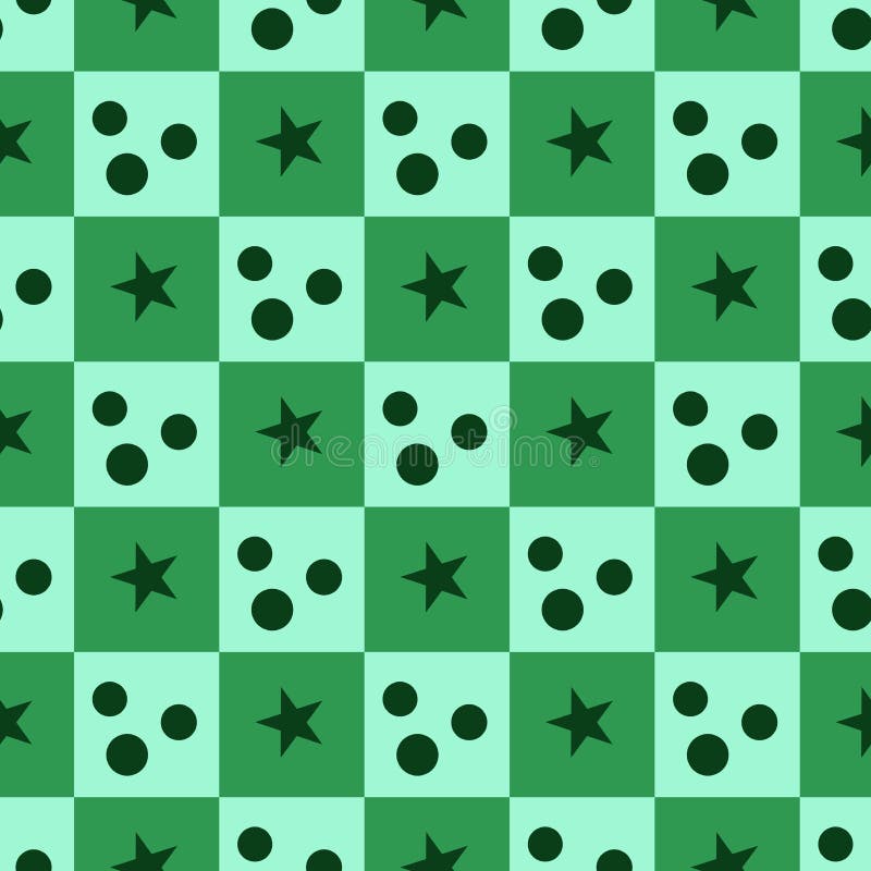 Green Abstract Geometric Chess Pattern with Bubbles, Stars in Squares ...