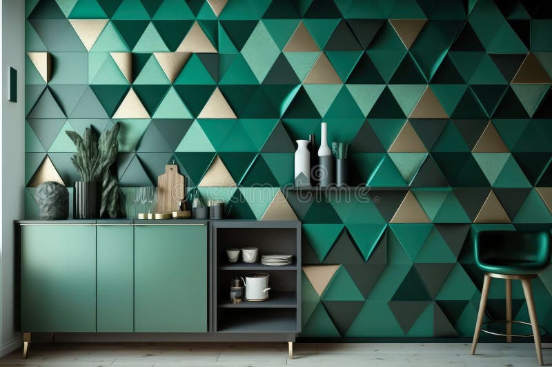 Green Abstract Mosaic Tile Wallpaper with Triangular Shapes and ...