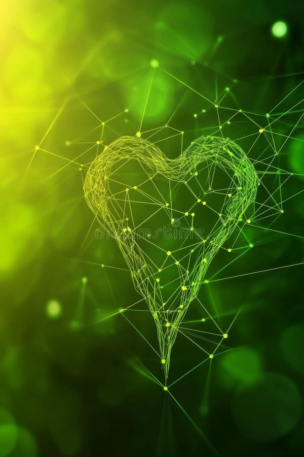 Green Abstract Network Heart Technology, Connection, and Love Concept ...