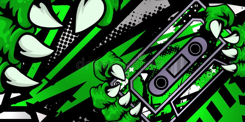 Green Abstract Racing Background with Music Cassette Object and Monster ...
