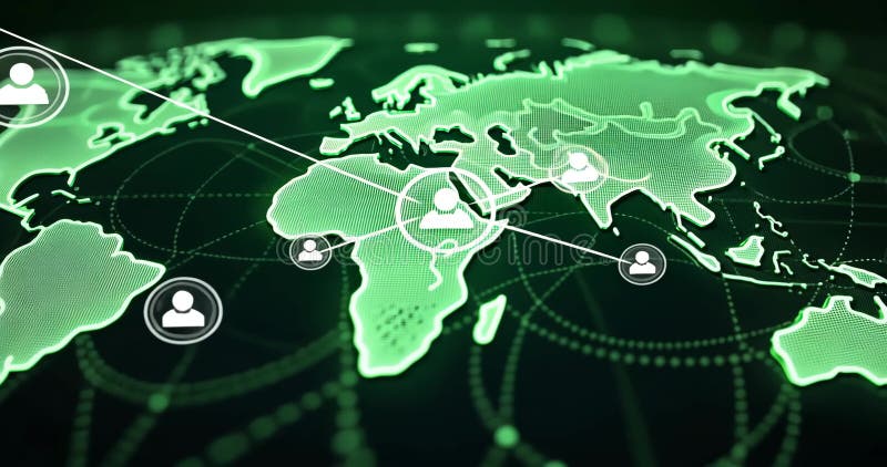 Abstract Green World Map with Glowing Connections for Global Tech Stock ...