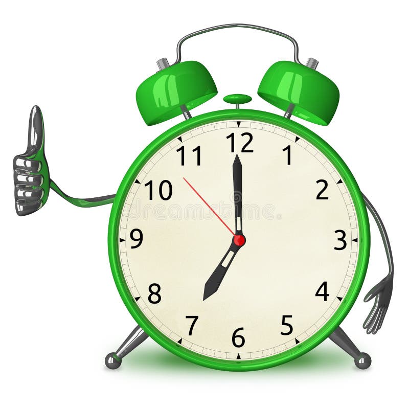 Green Alarm Clock Giving Thumb Up Stock Illustration - Illustration of ...