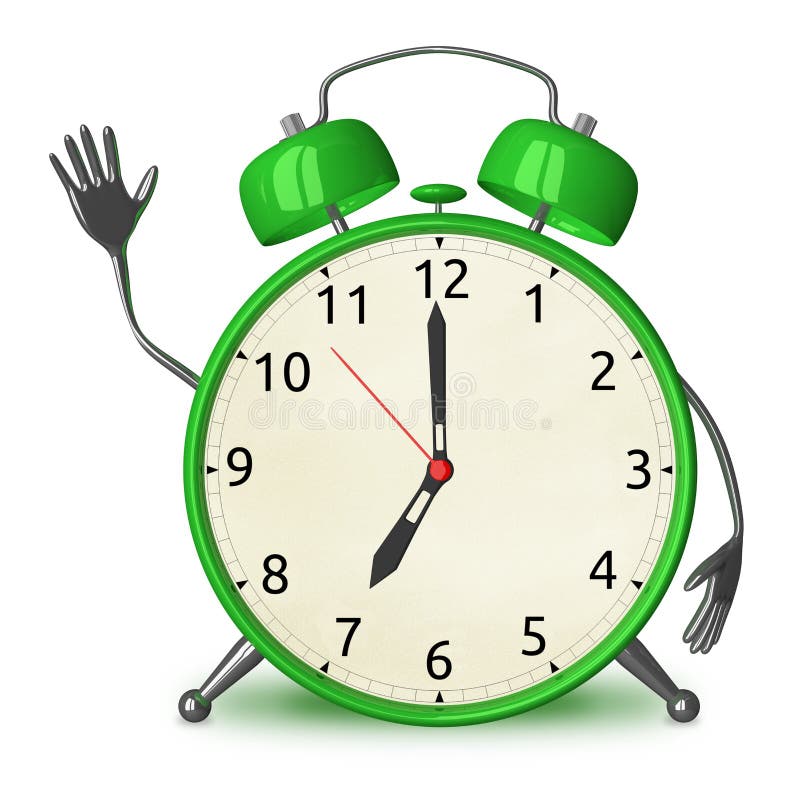 Green Alarm Clock Waving Hand Stock Illustration - Illustration of ...
