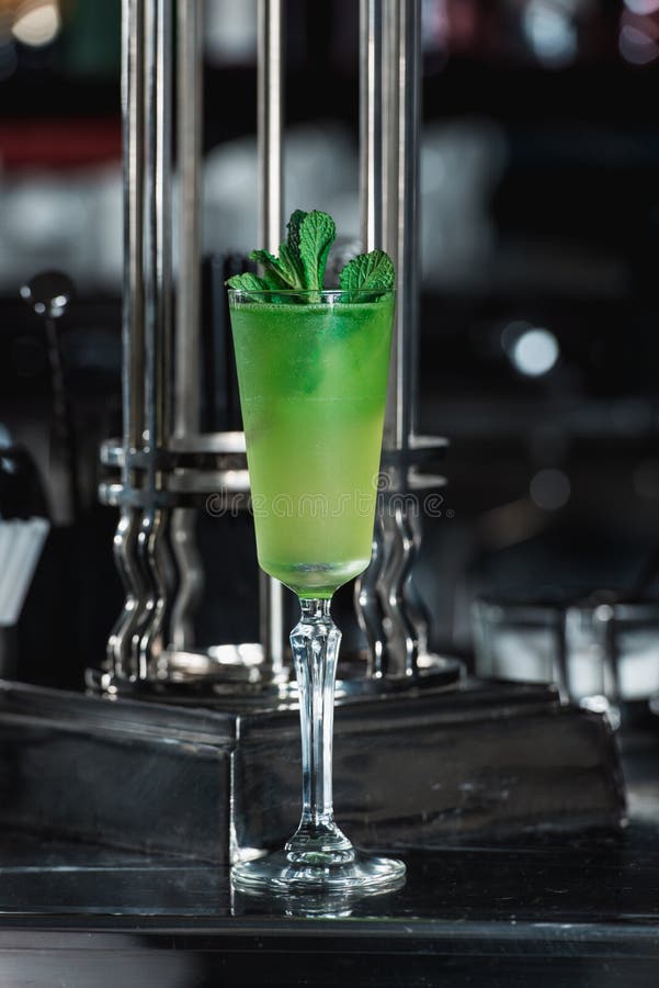 Green Refreshing Alcoholic Cocktail. Mint on Top Stock Image - Image of ...