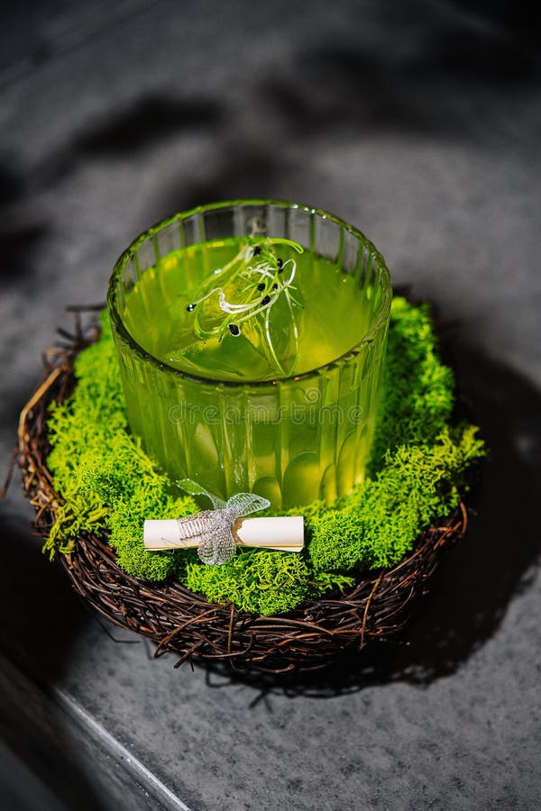 A Green Alcoholic Drink in a Clear Glass Stock Photo - Image of diet ...