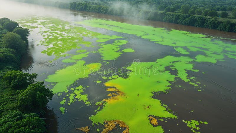 Green Algae Bloom is Covering River Water Surface, Causing ...