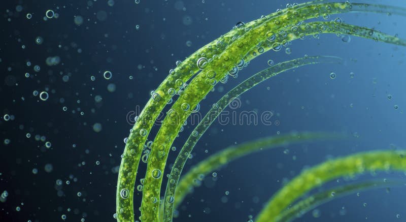 Green Algae with Bubbles Microscopic Underwater Growth Stock ...