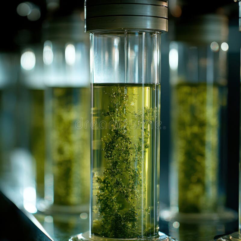 Green Algae Cultivation in Transparent Laboratory Test Tubes Under ...