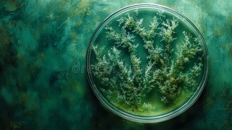 Green Algae Growing in Petri Dish on Textured Surface for Science ...