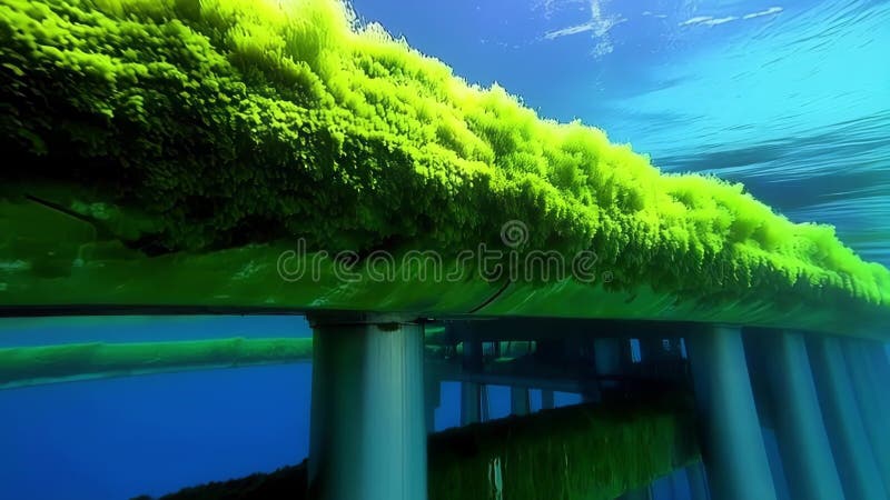 Green Algae Growing on Underwater Pipes in the Sea Stock Video - Video ...