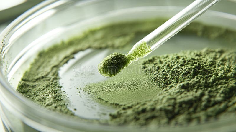 Green Algae Powder Sample on Petri Dish with Droppers. Stock Image ...