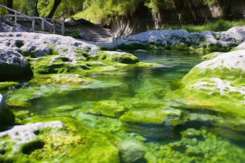 Green Algae Thriving Around a Hot Spring Stock Image - Image of algae ...