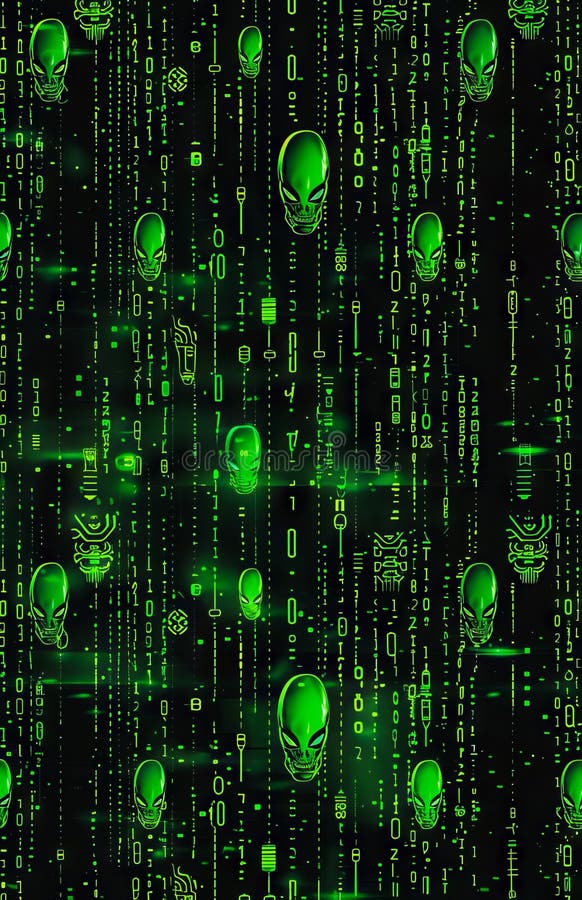 A Green Alien Head with a Matrix Background Stock Photo - Image of ...