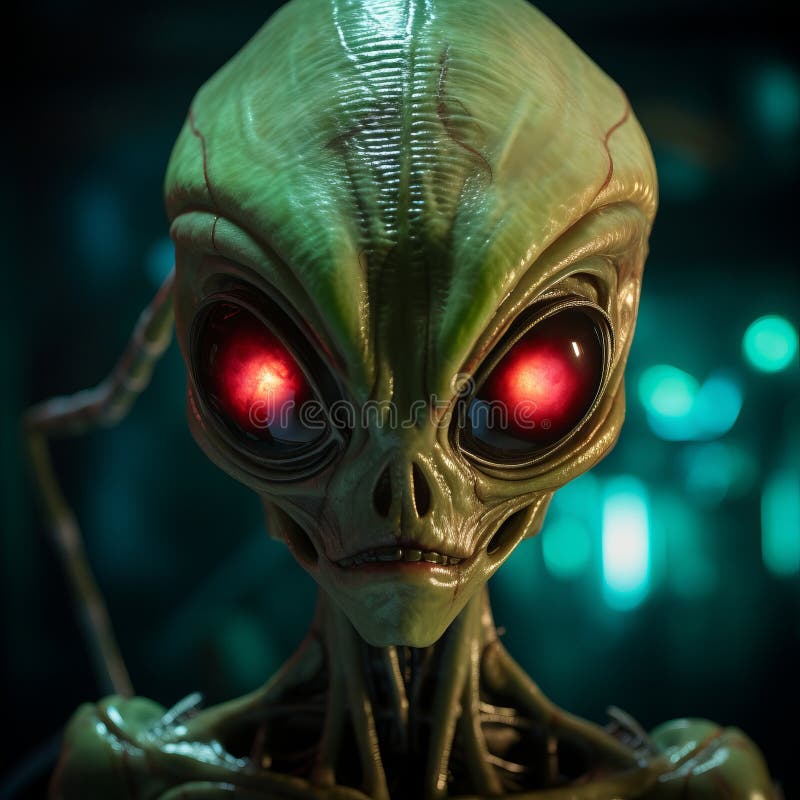 A Green Alien with Red Eyes Stock Illustration - Illustration of galaxy ...