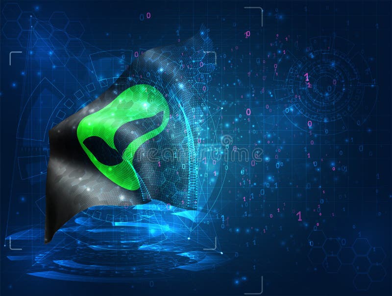 Green Alien from Space Vector 3d Flag on Blue Background with Hud ...