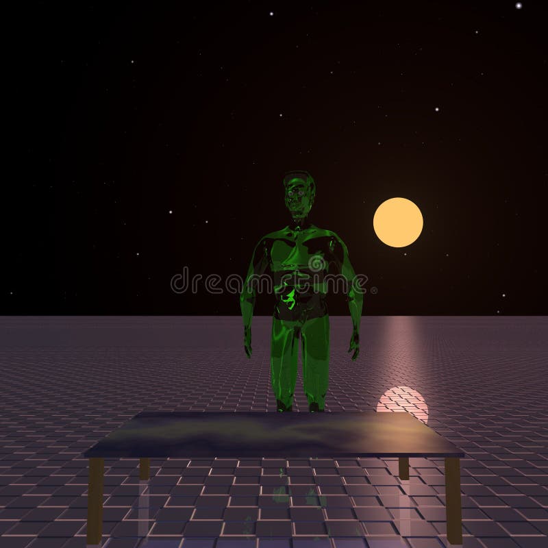 Green Alien Standing at the Table Stock Illustration - Illustration of ...