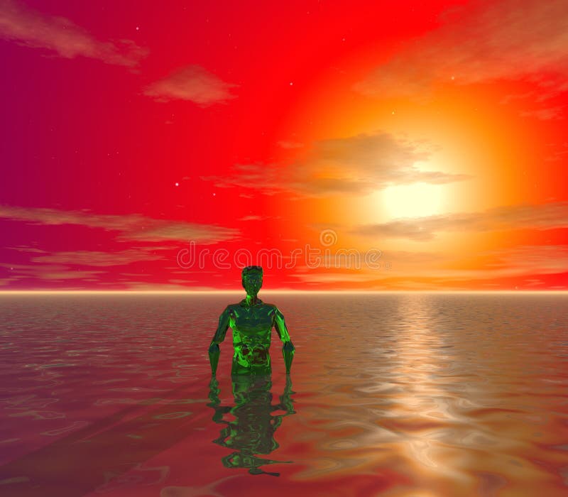 Green Alien is in the Water Stock Illustration - Illustration of ...