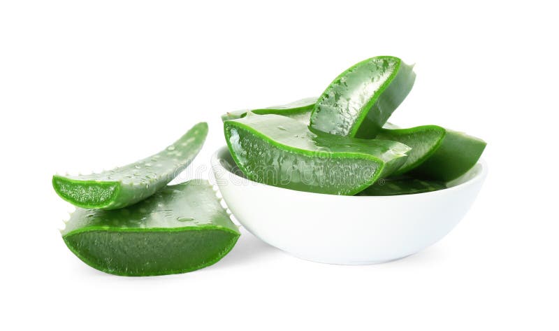 Green Aloe Vera Slices Isolated on White Stock Image - Image of ...