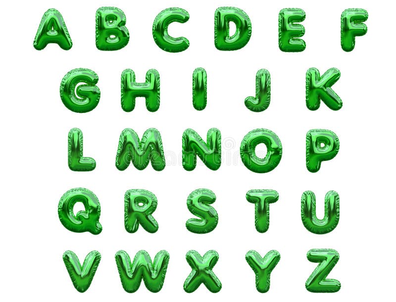 Green Alphabet Foil Party Celebration Balloons. 3D Rendering Stock ...