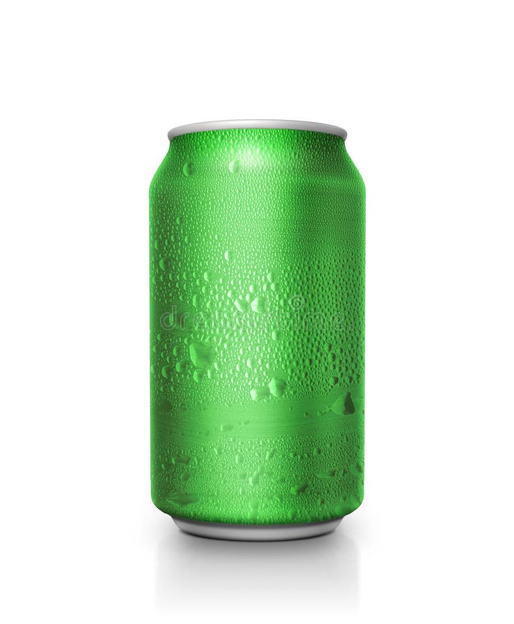 Green Aluminum Cans with Water Droplets on a White Background Stock ...