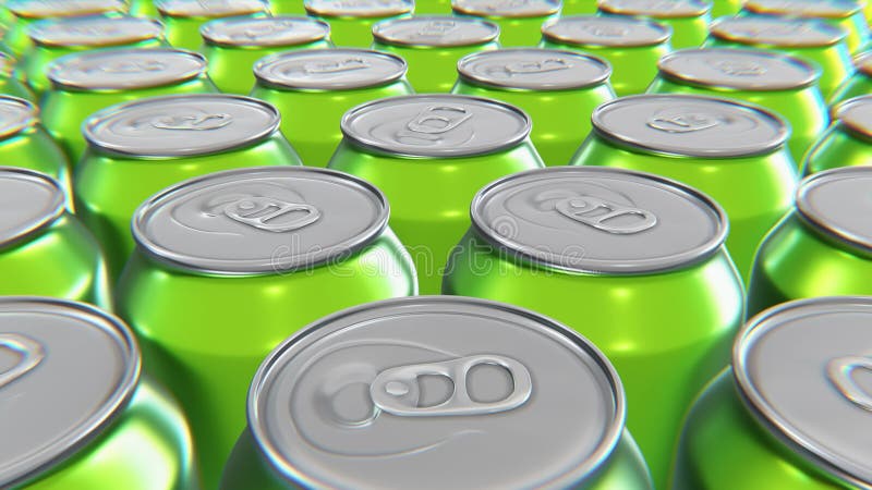 Cans of Energy Drink on Green Arranged in a Receding Diagonal Line ...
