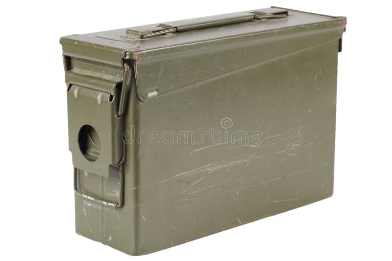 Green Ammo Box with Ammunition Belt and Helmet Stock Image - Image of ...