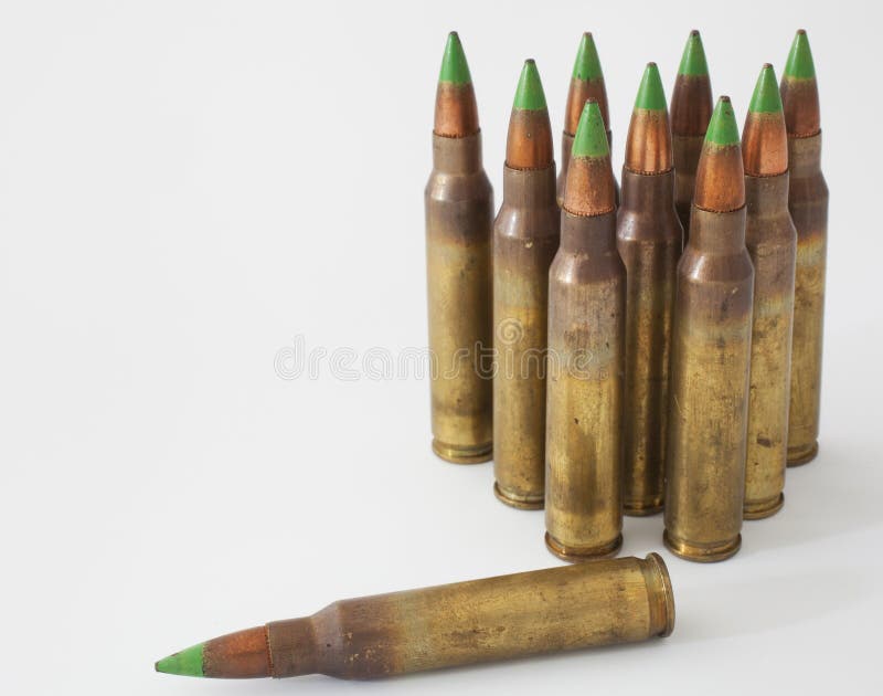 Cartridges With Green Tipped Bullets Stock Photo - Image of gray, metal ...