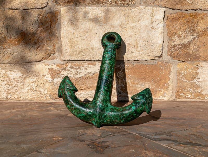 Green Anchor on Stone Surface, Nautical Decor Stock Illustration - Illustration of decor, life ...