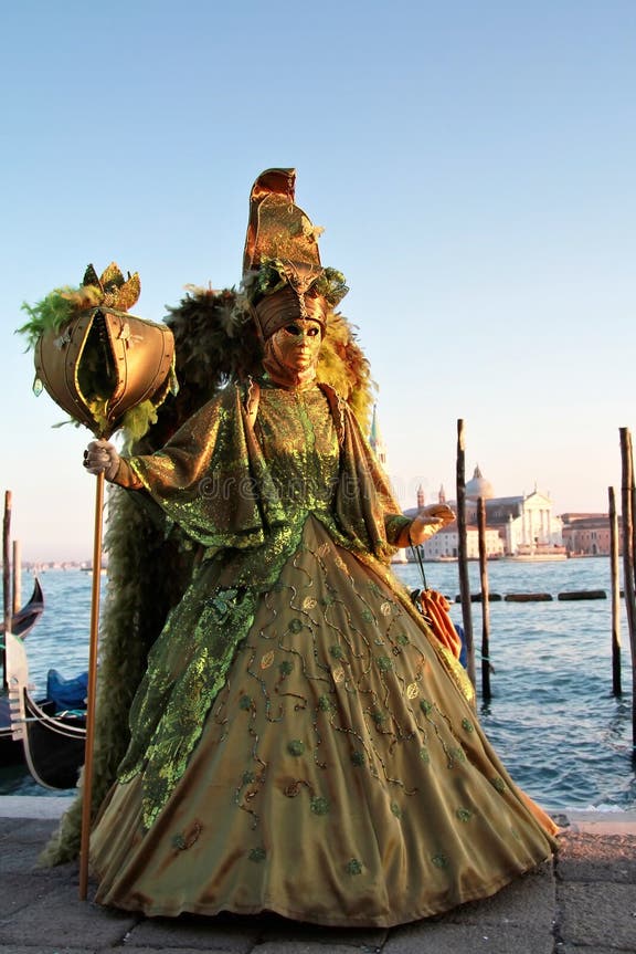 Green Angel Mask in Sunset Light Stock Image - Image of carnival ...