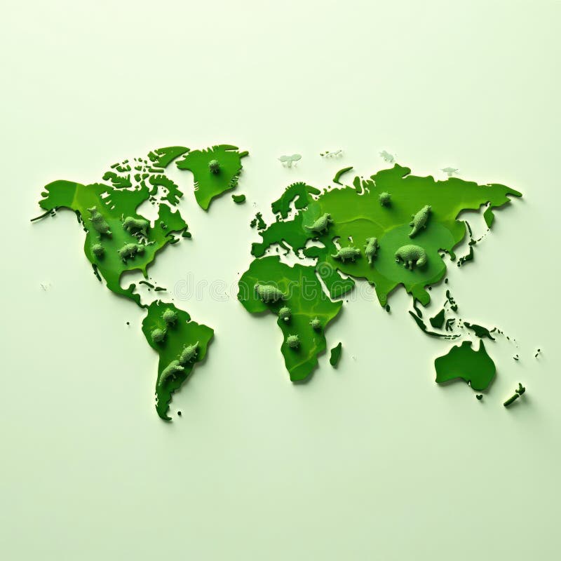 Green Animals on Leaf Shaped World Map Eco Friendly Earth Day Concept ...