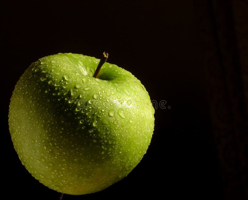 Green apple stock photo. Image of drop, plant, black, isolated - 1387754