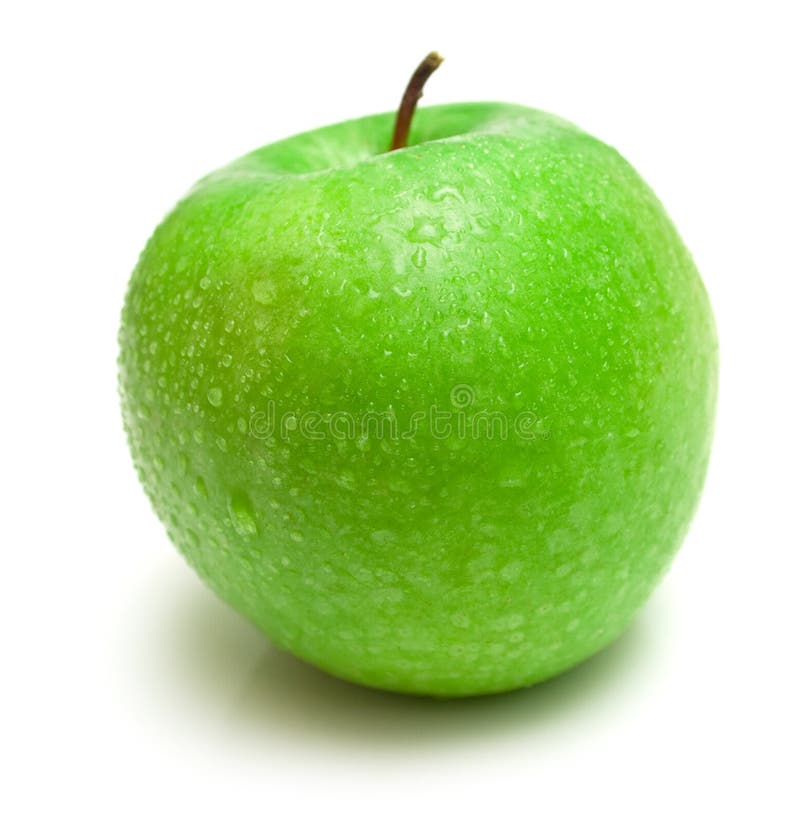 Single Green Apple with Leaf Isolated Stock Photo - Image of healthy ...