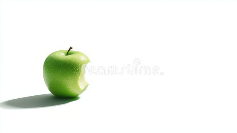 Green Apple with a Bite in White Background with Copy Space Stock ...