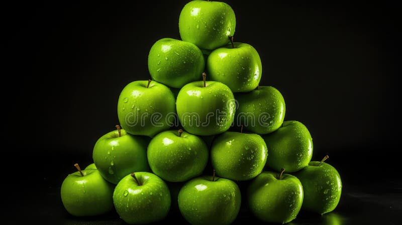 Green Apple Black Background Stock Illustration - Illustration of ...