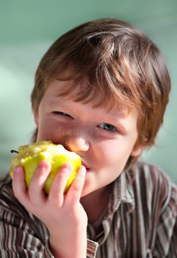 Green apple and boy. stock image. Image of beautiful - 13484683