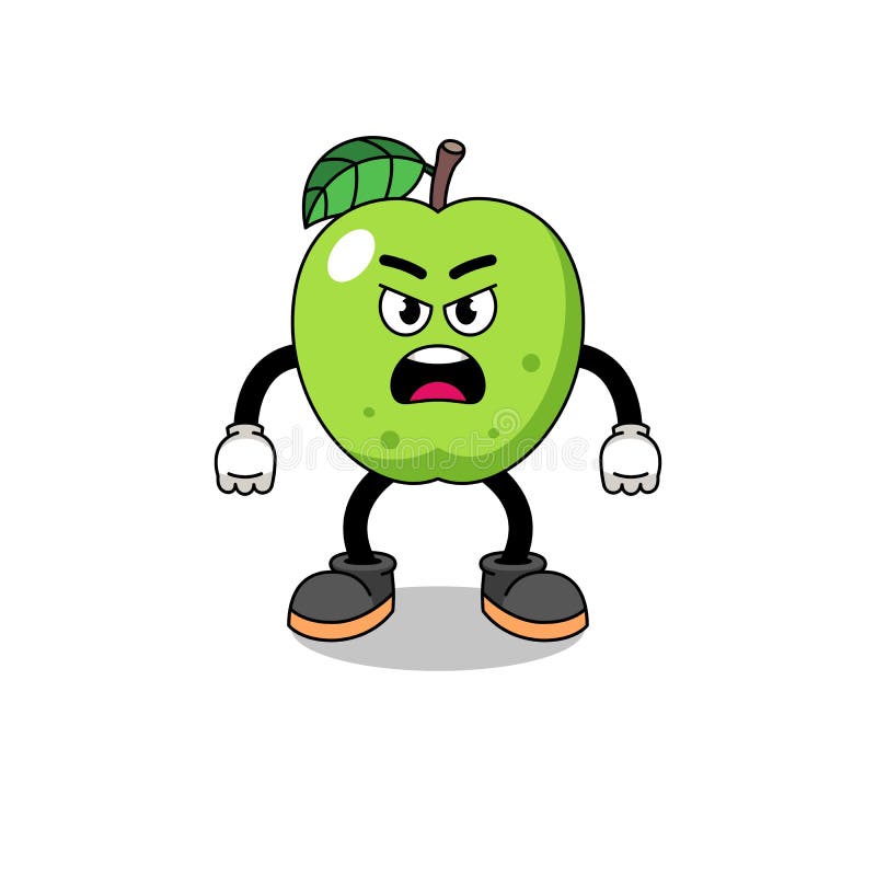 Green Apple Cartoon Illustration with Angry Expression Stock Vector ...
