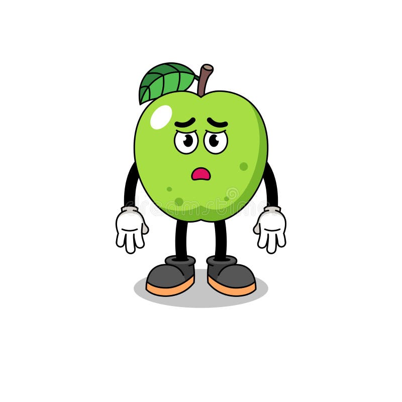 Green Apple Cartoon Illustration with Sad Face Stock Vector ...
