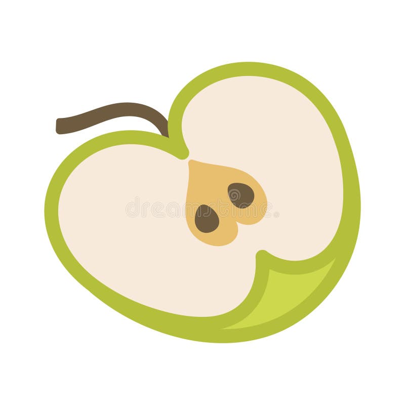 Green Apple Cut in Half. Cute Cartoon Illustration Stock Vector ...