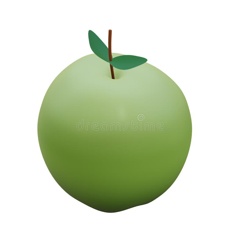 Green Apple 3D Render Illustration Isometric View Isolated on White ...