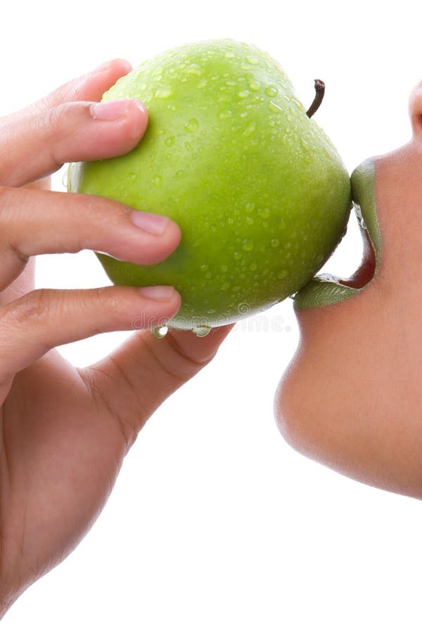 Green apple and face stock photo. Image of skincare, fingers - 5580064