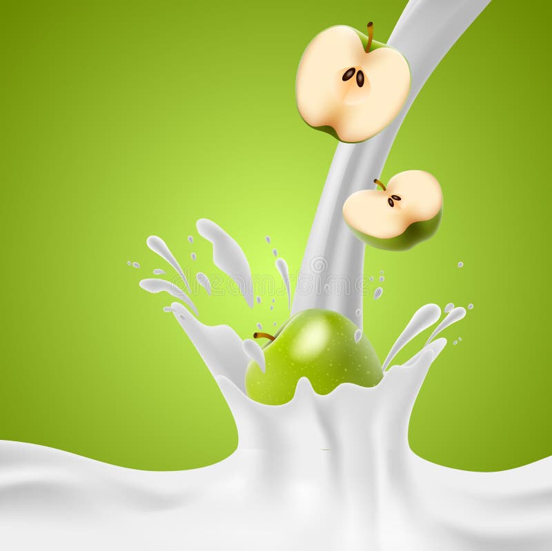 Green Apple Falling into the Milky Splash Stock Vector - Illustration ...