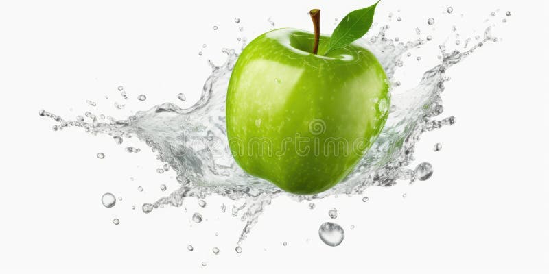 A Green Apple is Floating in a Splash of Water. the Apple is Surrounded ...