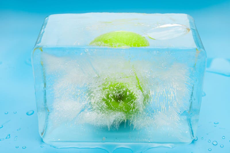 Green Apple in a Frozen Ice Block Stock Photo - Image of refreshing ...