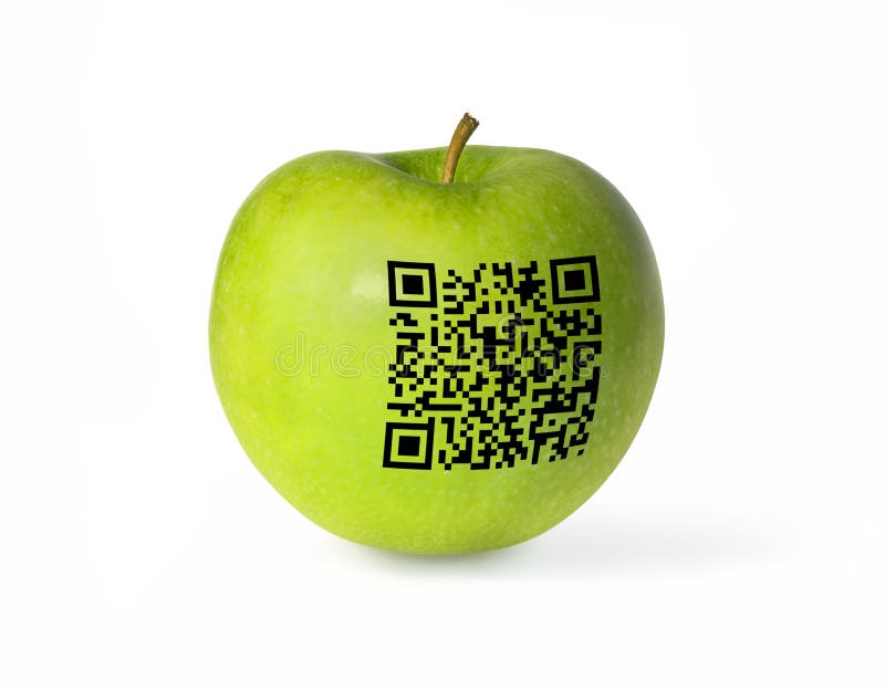Green apple and GR code stock image. Image of label, response - 45640637