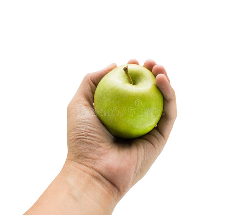 Green Apple in Hand on Isolated Background Stock Image - Image of diet ...
