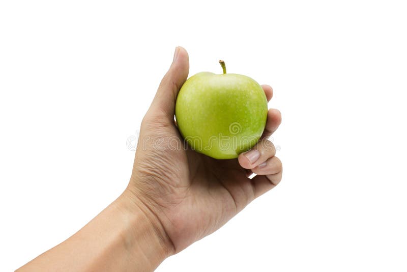 Green Apple in Hand on Isolated Background Stock Photo - Image of ...