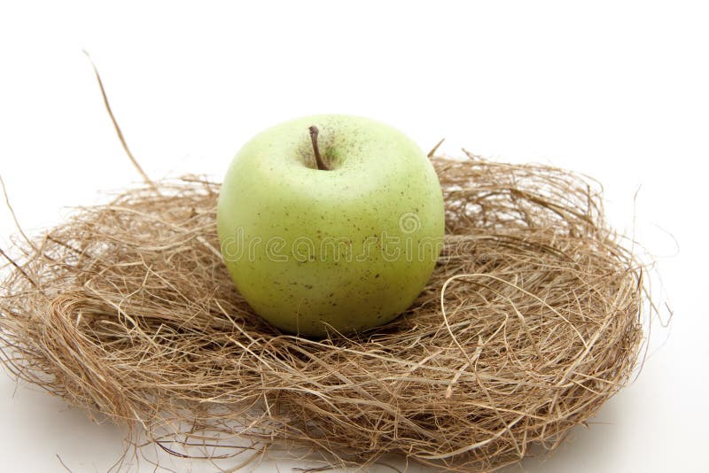 Green apple with hay stock photo. Image of straw, grass - 16874168